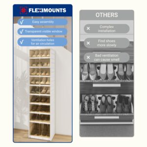 FLEXIMOUNTS Shoe Rack Organizer Storage Box 9 Tiers-18 Pairs, Tall Portable Folding Shoe Rack for Closet Entryway, Collapsible Shoe Cabinet with Magnetic Clear Door for Front Door Entrance