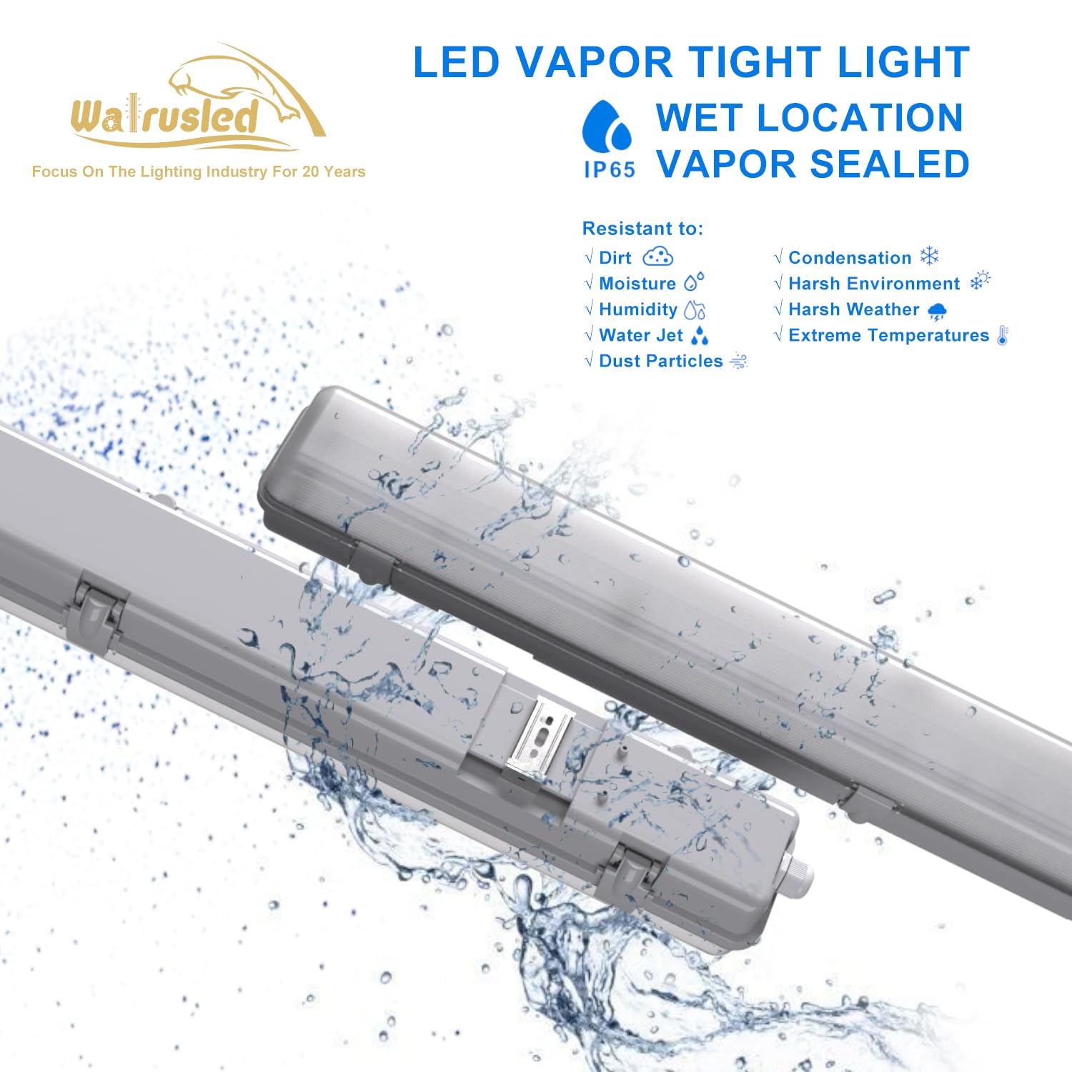 4FT Tri-Level Sensor LED Vapor Tight Emergency Light, Battery Backup, IP65 IK08, 20W(2500lm)/40W(5000lm) Selectable, 5000K, Dimmable, Outdoor Waterproof Shop Light, Vapor Proof Lighting Fixture, FCC