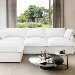 Gtilzria Modular Cloud Sectional Linen Sofa for Living Room,L Shape Couch with Reversible Chaise,Deep Seat Couch,Down Filled Sofas,Detachable Washable Couches Cushion Covers,for Apartment,Office,White