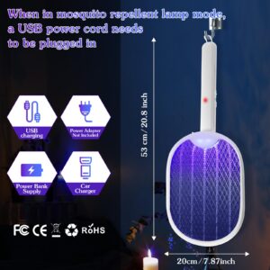 Qualirey 2 Pack 3 in 1 Electric Fly Swatter Foldable 3000V Handheld Mosquito Zapper with USB Rechargeable Base Bug Zapper Racket Fly Killer and Mosquito Trap Lamp Hanging Standing for Indoor Outdoor