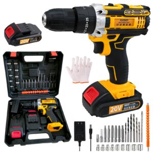 aseboy cordless drill with battery and charger, power drill cordless, electric drill set with 3/8 keyless chuck, 25+3 torque settings for screwdriving, drilling (1battery)