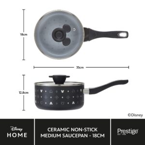 Prestige x Disney Monochrome Ceramic Non Stick Saucepan Set of 3 with Lids - 16, 18 & 20cm Induction Saucepan Set, PFAS & PFOA Free, Non Toxic Cookware