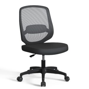 kizeck armless mesh swivel office computer desk chair no arms height adjustable lumbar support for home small spaces