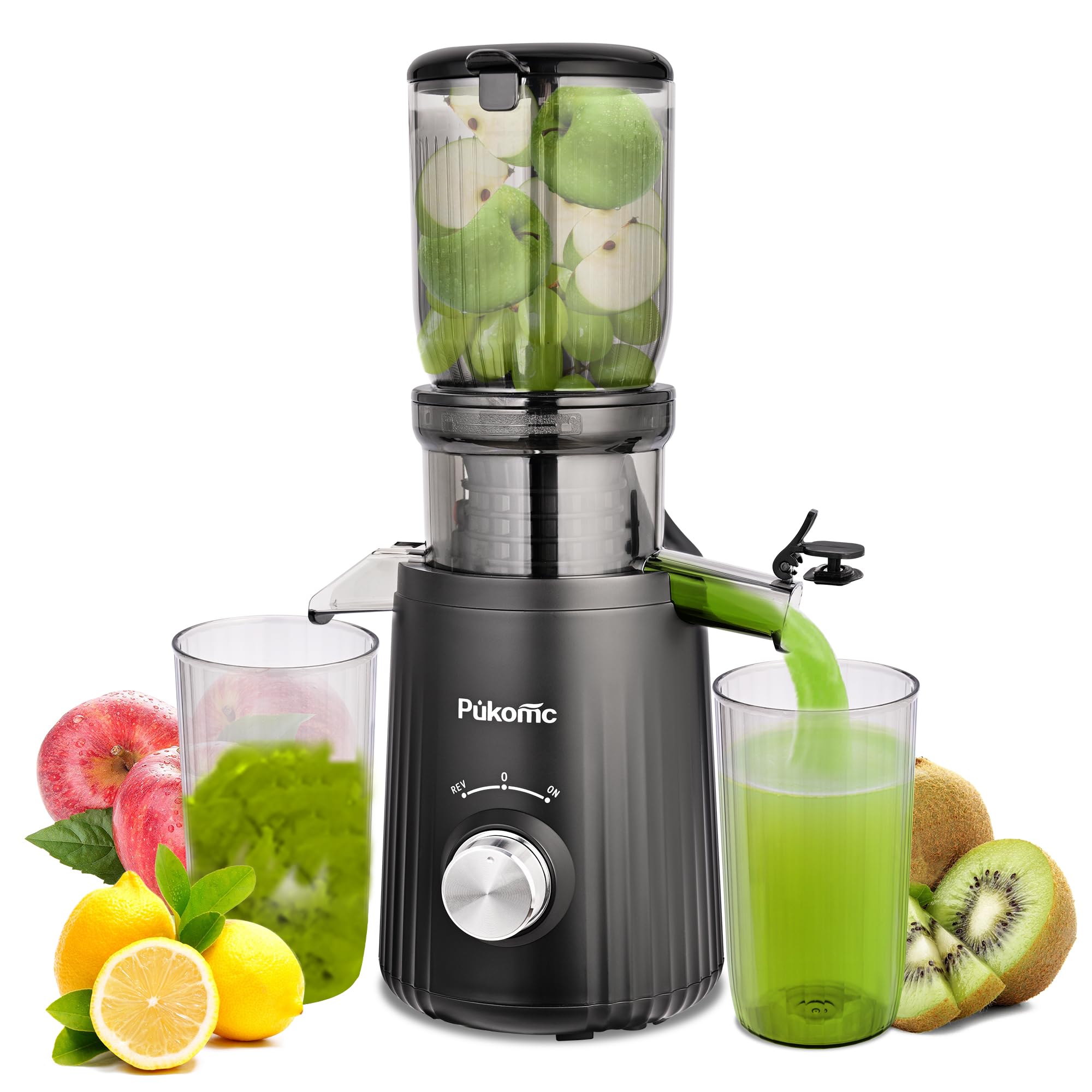 Pukomc Juicer Machines, Cold Press Juicer with 4.1'' Large Feed，Slow Masticating Machines Chute Fit Whole Vegetable And Fruit，High Juice Yield Juicer Easy to Clean