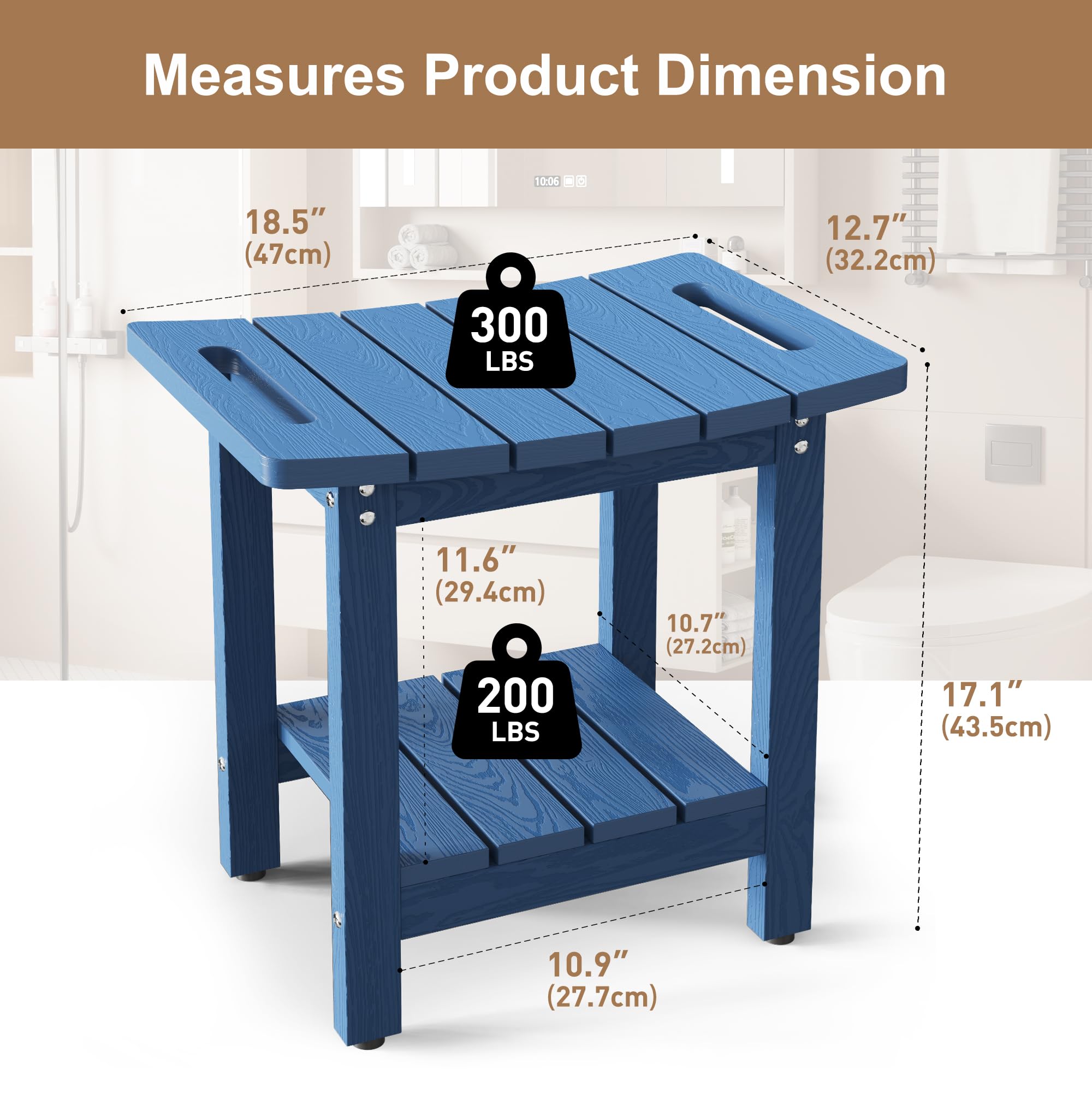 oridom HIPS Shower Benches for Inside Shower, Shower Stool with Space-Efficient Storage Shelf, Waterproof Shower Chair Seat for Spa Bathroom(Navy Blue)