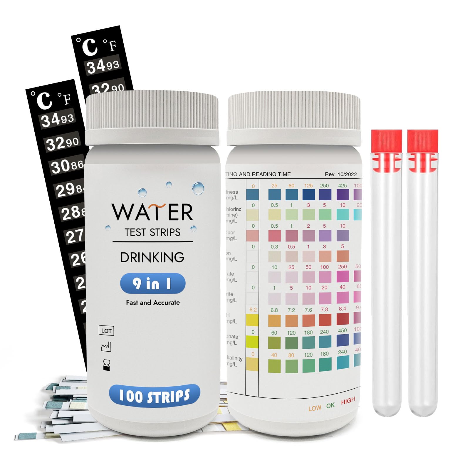 Pool and Spa Test Strips 9 in 1 Pool Test Kit, 100 Spa Test Strips Make Sure You Have hot tub Test Strips and Pool Water Test Strips for Iron, Copper, Nitrite, Nitrate, (9-in-1 Pool Test Kit)