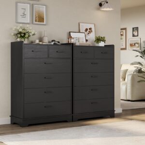 DICTAC Black Drawers Dresser for Bedroom, Modern Chest of 6 Drawers with Classified Storage, Wooden Bedroom Drawer Chest, Vertical Storage Organizer Tower, Tall Black Dresser for Closet, Hallway