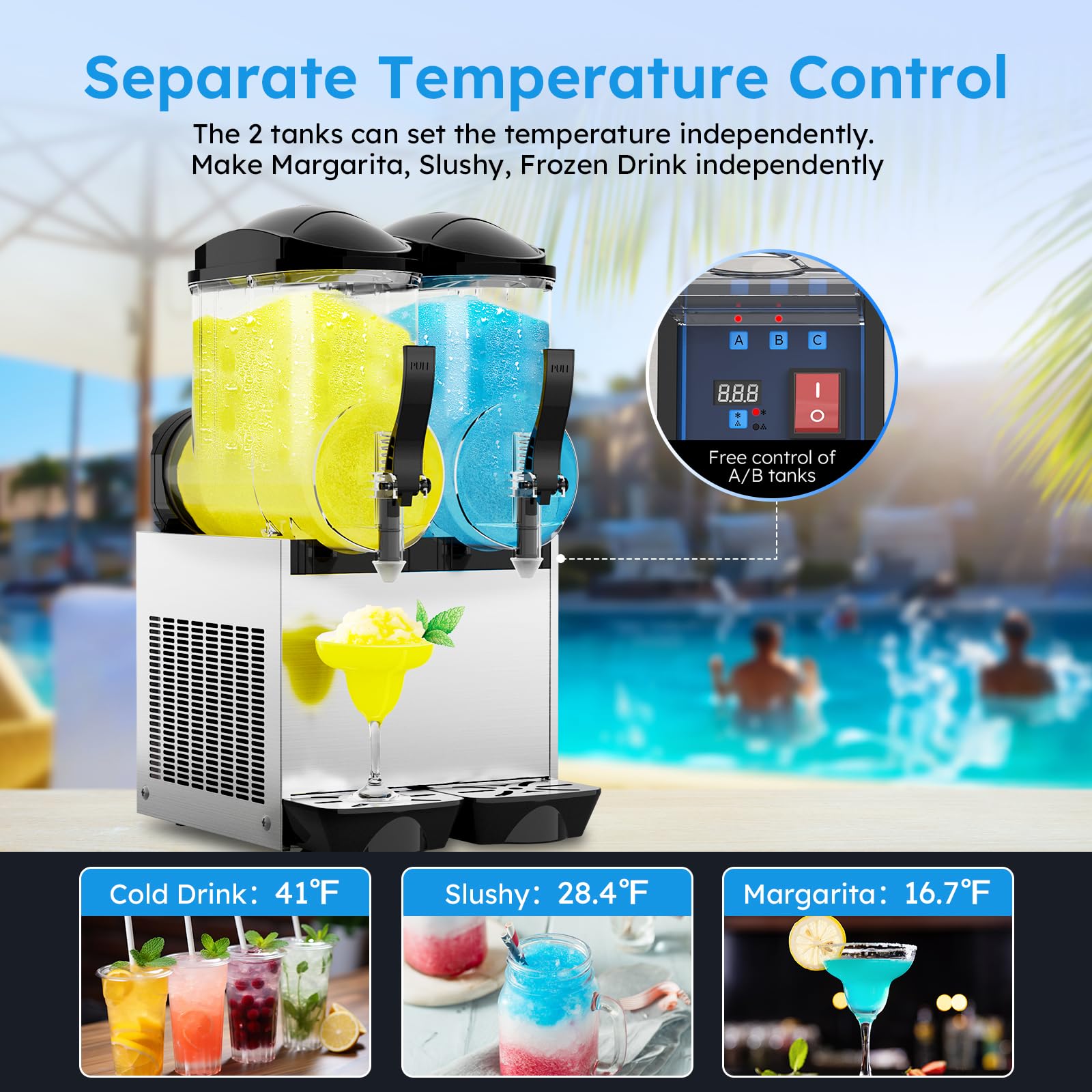 Mojgar 30L Commercial Margarita & Slushy Machine,1100W 110V 8 Gal Frozen Drink Maker Smoothie Machine for Bar,Electric Large Slushie Machine with Self-cleaning Mode,For Alcohol Beverage Cocktail Juice