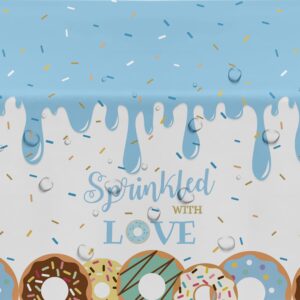 Suhelkit Donut Baby Sprinkle Decorations Boy Tablecloth - Sprinkled with Love Baby Shower Decorations Party Supplies Table Cover, Blue Donut Baby Shower Decorations Table Cloth, 3 Pack (54in x 108in)