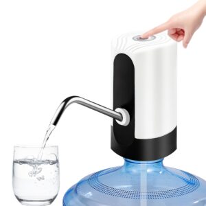 water dispenser for 5 gallon bottle, portability electric water pump with usb data cable,white automatic drinking water bottle pump for travel, kitchen, home, office