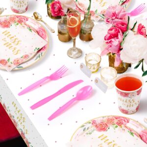 Zhehao 170 Pcs Bridal Shower Floral Party Supplies Miss to Mrs Plates and Napkins Rose and Gold Disposable Paper Tableware Set Includes Plates Cups Napkins Tablecloth for Wedding Engagement Engagement