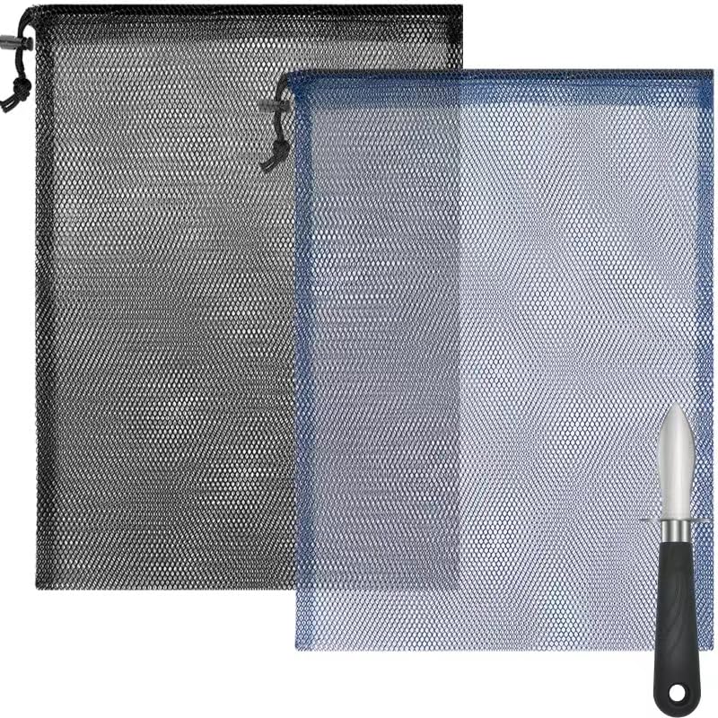 Yaure Joy 2 Pcs Scalloping Bags Diving Bag with 1 Pcs Scalloping Shucking Knife 13 x 15.5 Inch Nylon Mesh Bags for Snorkeling