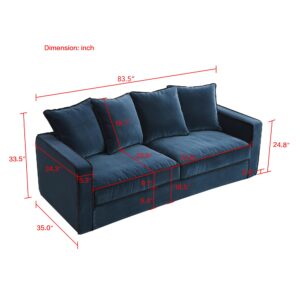 LULUTONG 83.5" Upholstered Velvet Fabric Romovable Covers Sofa, 3 Seater Cozy Couch Washable Covers, Comfy Slip Cover Sofas Couches for Living Room, Bedroom, Office, Studio, Apartment - Navy