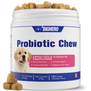 bighero probiotics for dogs - dog probiotics for gut health & digestive health, support immune system, diarrhea & seasonal allergies, dog supplement with prebiotics & digestive enzymes, 180 soft chews