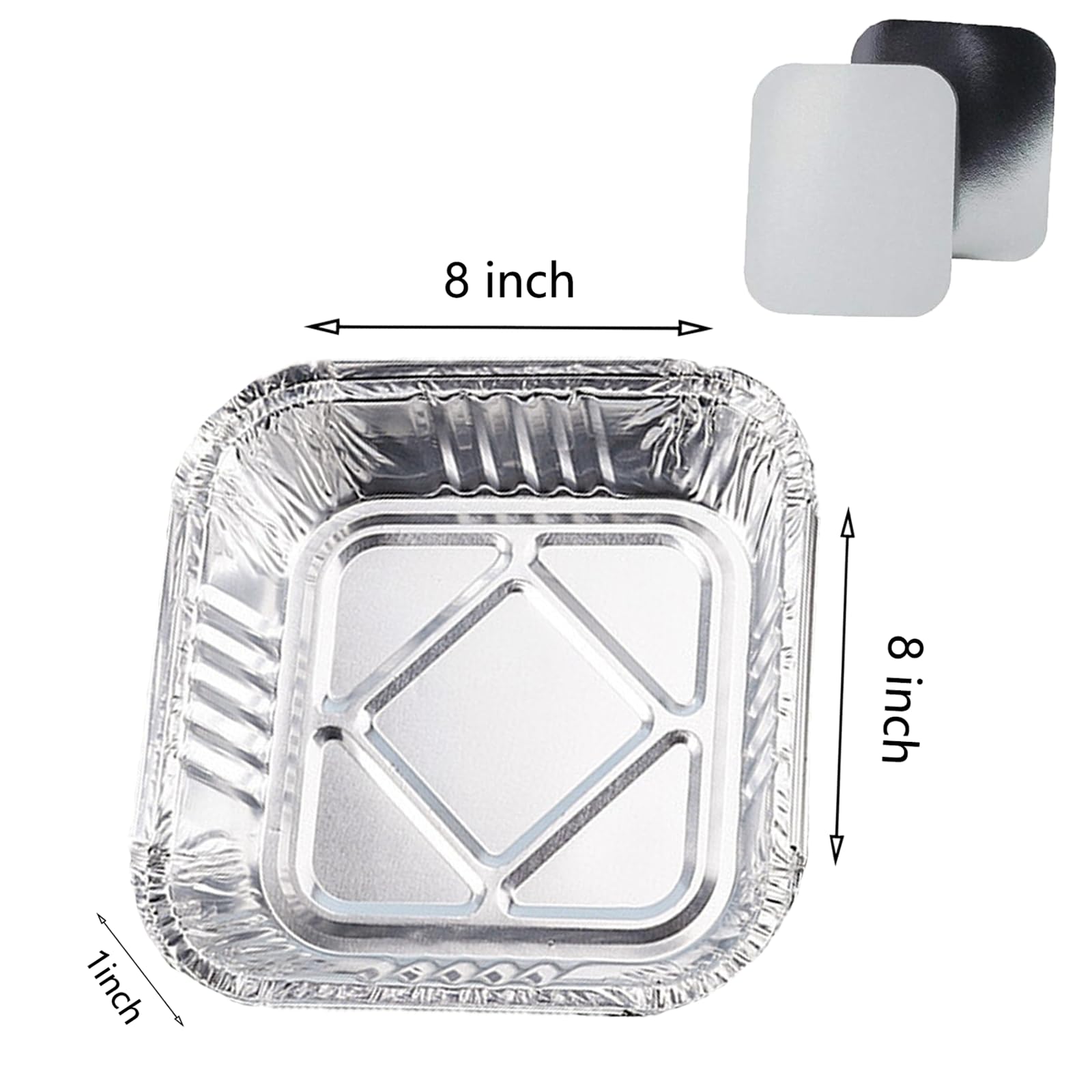 JIUMO 8" Aluminum Pans with Lids Disposable Foil Pans,Tin Foil Pans with Covers, Square Baking Pans for Broiling,Toaster Oven,Meal Prep, Roasting,Take Out,Storage Food |20 Pack (8" X 8" With Lids)