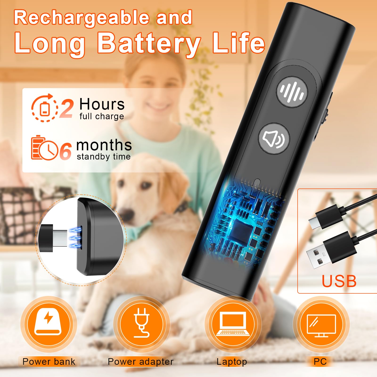 Abdtech Anti Barking Device for Dogs - Dog Bark Deterrent Devices for Stopping Bad Dog Behavior - Ultrasonic Dog Bark Deterrent, Refuse to Shout and Slap - Best Anti Barking Device Rechargeable