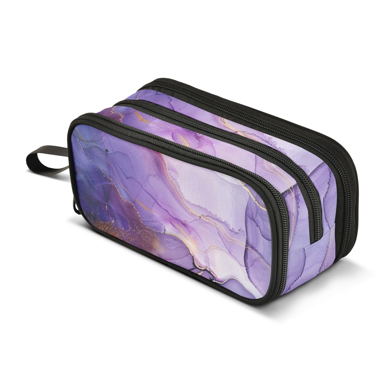 Bolaz Abstract Purple and Gold Marble Pencil Case Large Capacity Pen Bag with Compartment Students Stationery Organizer Pencil Pouch Marker Case for School Office Work