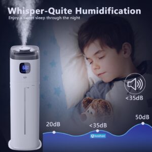 KZF Humidifier for Large Bedroom, 9L/2.5Gal Ultrasonic Cool Mist Humidifier, Easy Clean Humidifier with 350ML/H Large Mist Speed, Quiet Tower Humidifier, Suitable for Kids Room Plant Yoga (White)