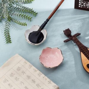 PH PandaHall 2PCS Flower Ceramic Ink Plate, Paint Pallets Multifunctional Bowl Porcelain Ink Dish Chinese Brush Rests Brush Stands for Calligraphy Sumi-E Painting Japanese Prints, White Pink