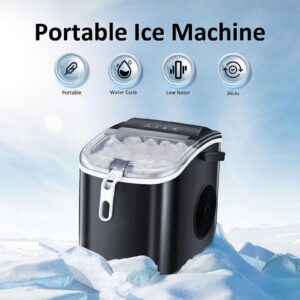 Antarctic Star Countertop Ice Maker Portable Ice Machine with Handle,Bullet Ice, Automatic-Cleaning Ice Makers, 26Lbs/24H, 9 Ice Cubes Ready in 6 Mins for Home Kitchen Bar Party (Black)