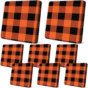 newwiee set of 8 outdoor stretch cushion cover plaid patio chair cushion covers replacement furniture cushions couch sofa slipcovers seat cover soft flexibility protector washable(orange and black)