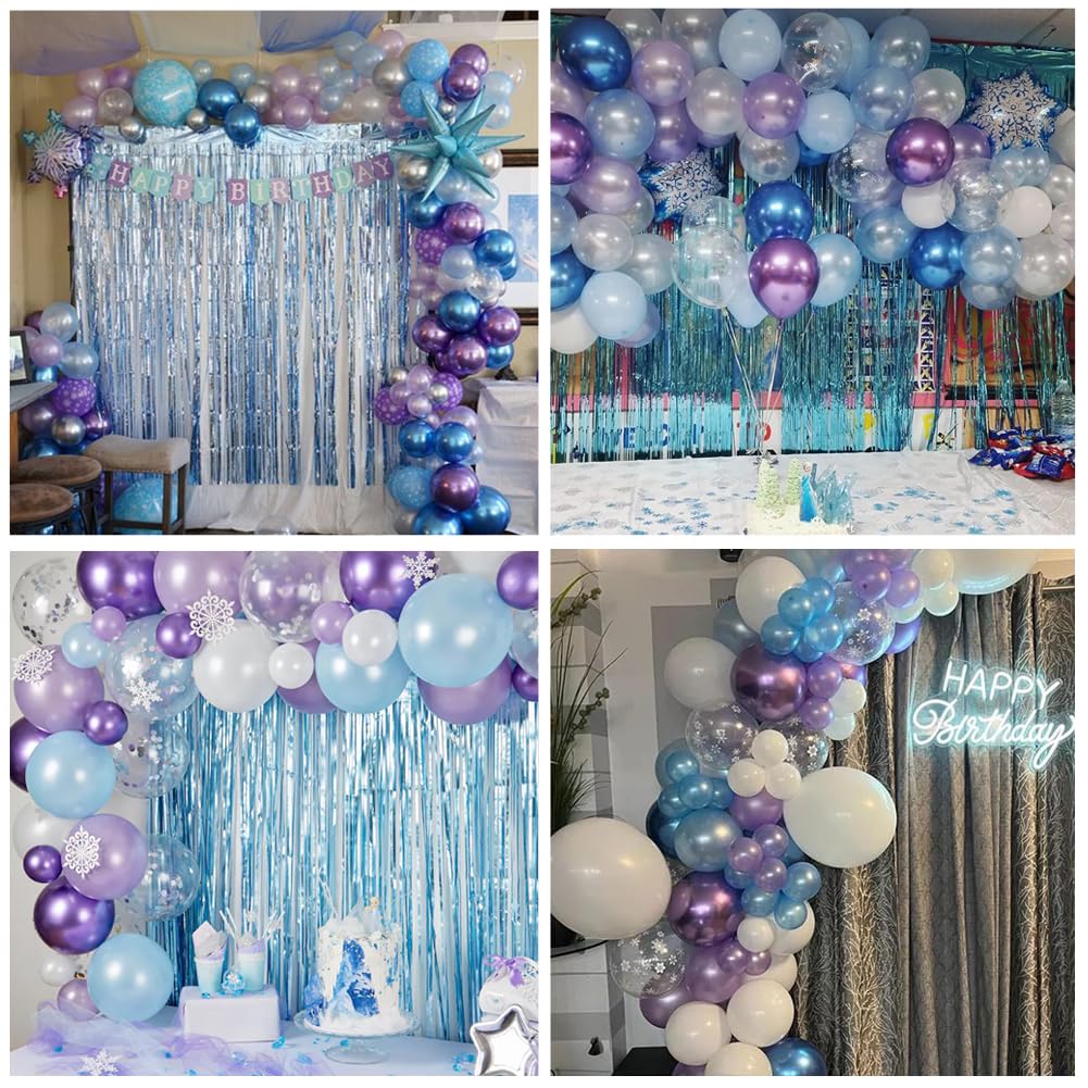 Frozen Balloons 12 Inch Purple Blue White Balloons for Girls Frozen Theme Party Supplies Ice Snow Theme Birthday Baby Shower Winter Party Decorations