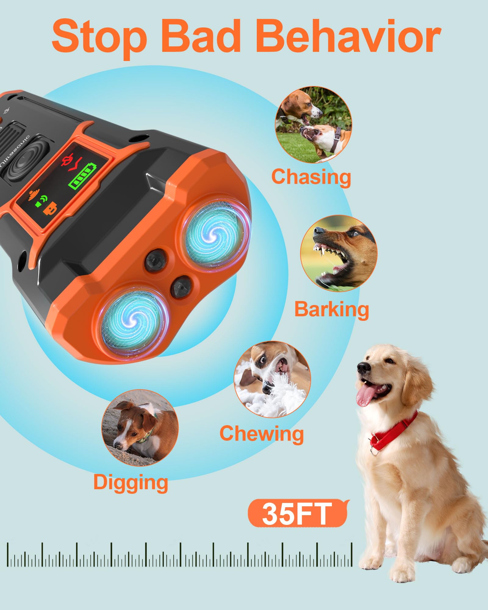 2024 Dog Training Bark Deterrent Device, Anti-Barking Device with HD Display and LED Flashlight for Dogs, Stop Bad Behavior Without Yelling or Swatting, Ultrasonic Stopper Alternative to Shock Collars