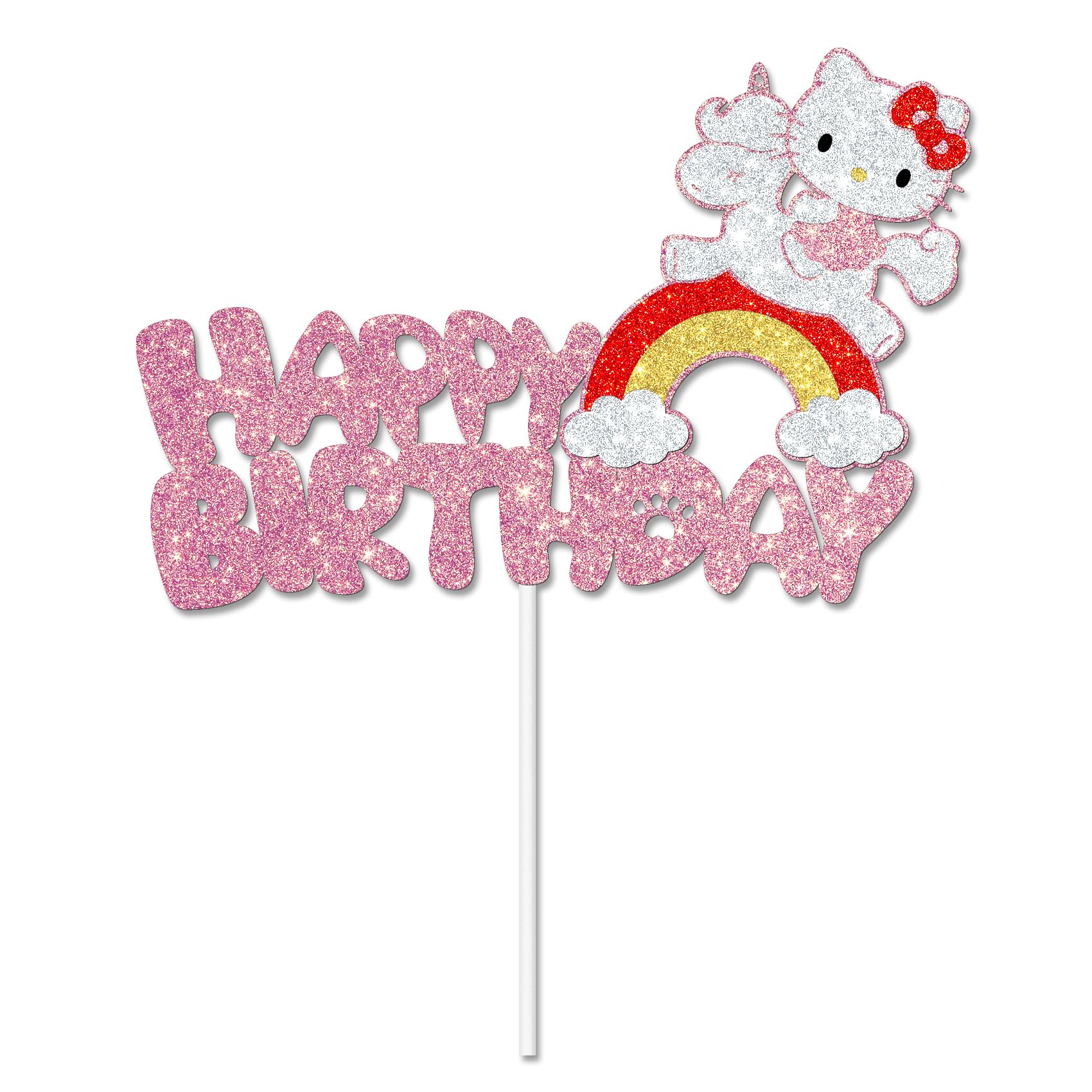 Cartoon Cat Birthday Cake Decoration, Cute Cat Birthday Cake Decoration (Pink)