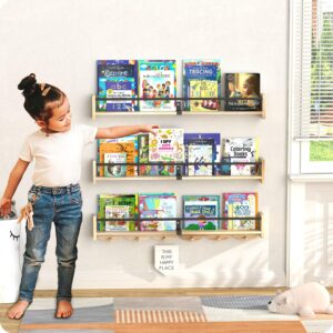 Book Shelf for Kids Rooms, Nursery Book Shelves, 33.5 inch Floating Book Shelves for Wall Set of 3 Great for Living Room, Kids Room, Bedroom.