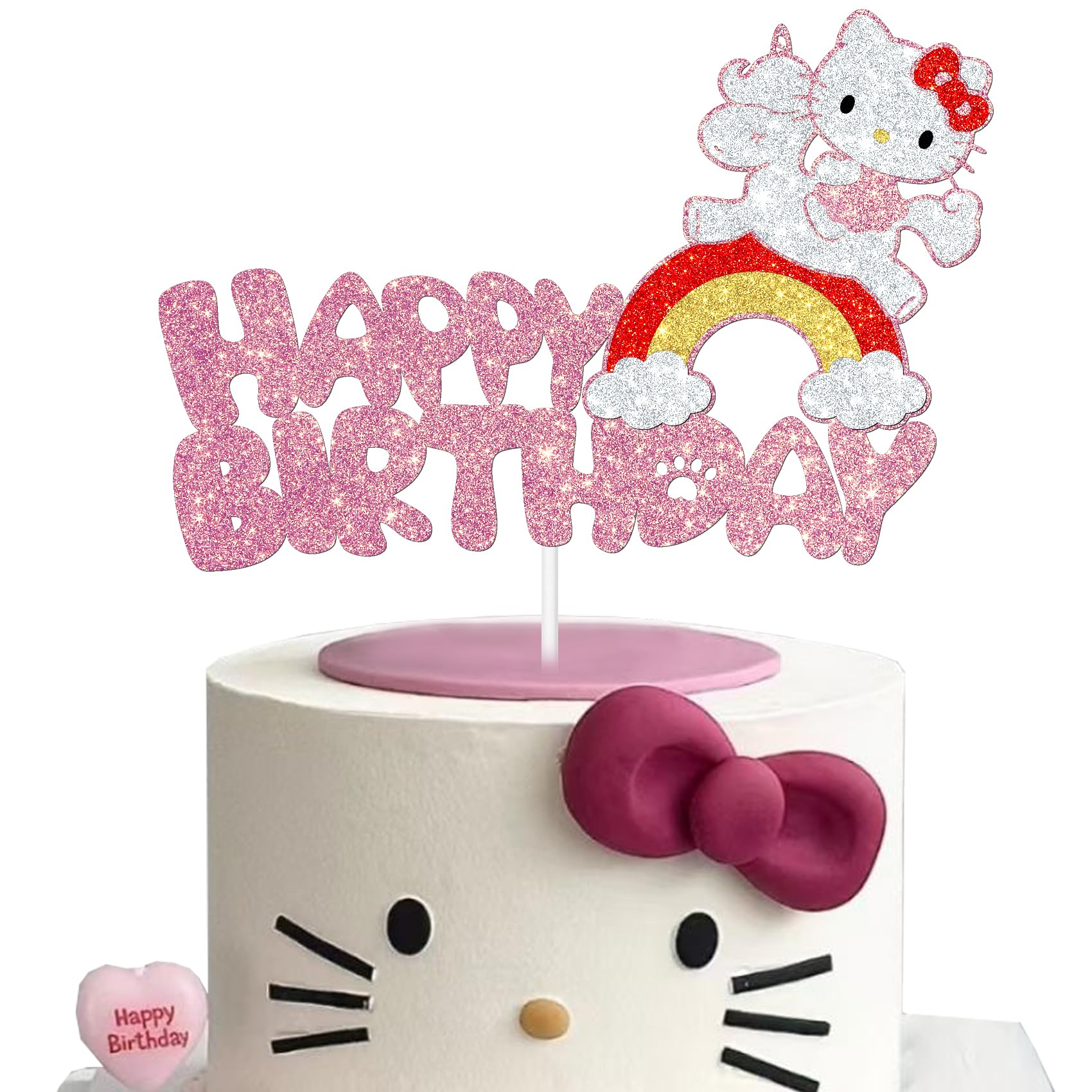 Cartoon Cat Birthday Cake Decoration, Cute Cat Birthday Cake Decoration (Pink)