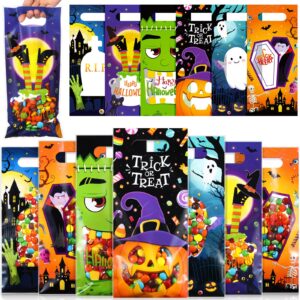 pasimy 60 pieces halloween treat bags plastic halloween candy goodie bags bulk with handle witch pumpkin ghost gift bags for halloween trick or treat birthday party favor supplies, 6 design