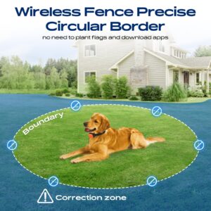 WTBFX Wireless Dog Fence System,Electric Fence for Dog,Dog Training Collar with Remote,Portable 2 in 1 Wireless Dog Fence Waterproof and Rechageable Collar,Medium and Large Dog Collar