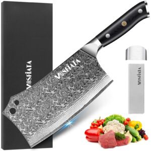 mosfiata damascus 7” cleaver knife，ultra sharp vegetable and meat butcher knife with finger guard for home kitchen and restaurant