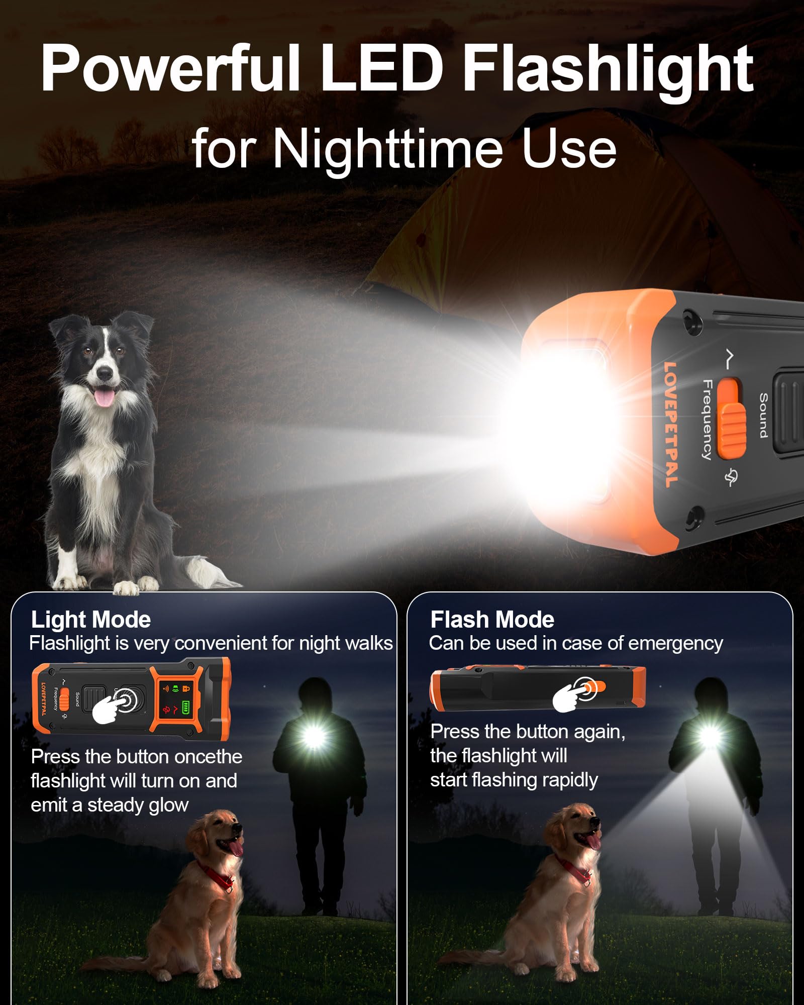 2024 Dog Training Bark Deterrent Device, Anti-Barking Device with HD Display and LED Flashlight for Dogs, Stop Bad Behavior Without Yelling or Swatting, Ultrasonic Stopper Alternative to Shock Collars