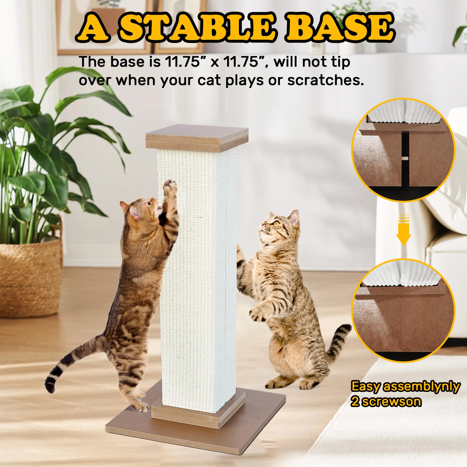 MAOHEGOU 27IN Cat Scratching Post, Nature Sisal Cat Scratch Post for Indoor Cats