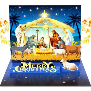 fitmite christmas cards, music & lights pop-up 3d merry christmas card, nativity of jesus christmas card, christmas gifts for women men kids mom dad, christmas greeting card with envelopes