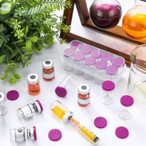 Threlaco 20 Sealed Sterile Empty Vials with Self Healing Injection Port Glass Penicillin Bottle with 20 Label Stickers (Purple,5ml)