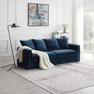 LULUTONG 83.5" Upholstered Velvet Fabric Romovable Covers Sofa, 3 Seater Cozy Couch Washable Covers, Comfy Slip Cover Sofas Couches for Living Room, Bedroom, Office, Studio, Apartment - Navy