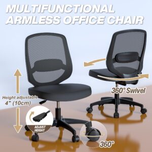 KIZECK Armless Mesh Swivel Office Computer Desk Chair No Arms Height Adjustable Lumbar Support for Home Small Spaces