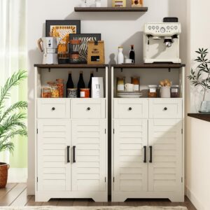 ChooChoo Farmhouse Storage Cabinet, Bathroom Floor Cabinet with Doors and Drawers, Kitchen Pantry Cabinet for Living Room, Laundry, White