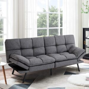 muuegm futon sofa bed,convertible 71" couch sofa, modern grey sleeper sofa with adjustable backrest for living room,memory foam sofa futon couch bed,dark grey