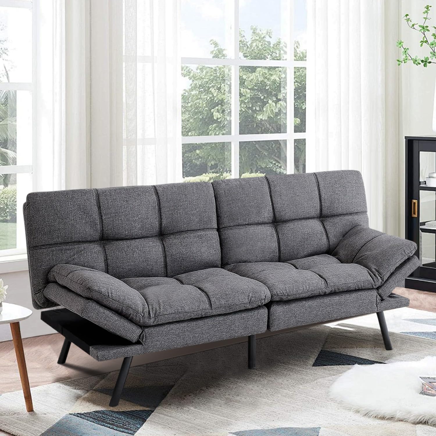 MUUEGM Futon Sofa Bed Couch, Memory Foam Futon Convertible Futon Couch, Sofa Bed Couch,Modern Loveseat Daybed Sofa,Comfy Sleeper Couch for Apartment, Living Room,Easy Assemble,Grey