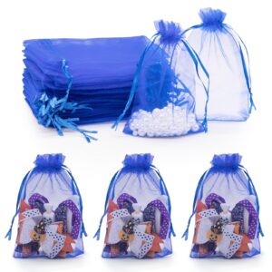 yordearly 50pcs organza bags 4x6 inch, royal blue sheer mesh bags with drawstring, small gift bags for candy jewelry pouch party wedding christmas favor