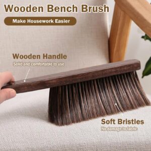 Woooden Hand Whisk Broom Brush Small Hand Broom Dust Brush with Wood Handle Soft Bristle Broom for Couch Car Fireplace Bed (Black)