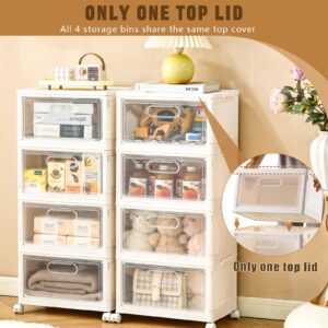 4 Tier Stackable Storage Bins, 23QT Storage Containers, Clear Plastic Storage Bins with Magnetic Doors, Large Collapsible storage box, Multifunctional Stackable Storage Drawers for Home, Office