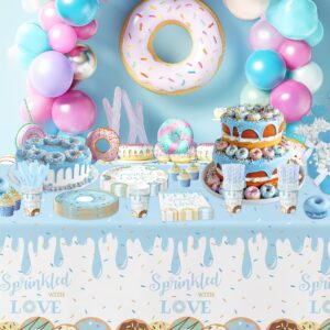 Suhelkit Donut Baby Sprinkle Decorations Boy Tablecloth - Sprinkled with Love Baby Shower Decorations Party Supplies Table Cover, Blue Donut Baby Shower Decorations Table Cloth, 3 Pack (54in x 108in)