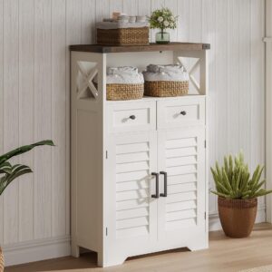 choochoo farmhouse storage cabinet, bathroom floor cabinet with doors and drawers, kitchen pantry cabinet for living room, laundry, white