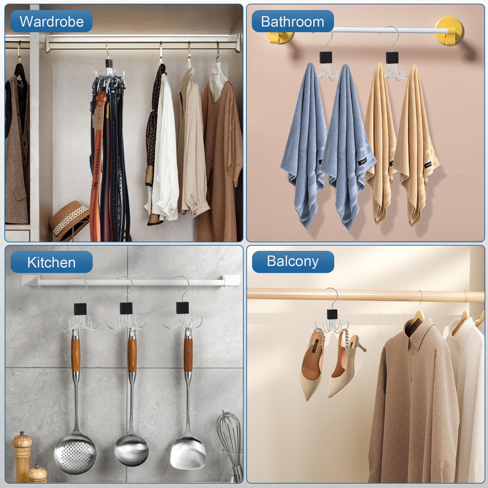 2PCS Selumie Belt Organizer Hanger, Belt Hanger for up to 48 Belts, Sturdy Wooden Belt Hanger, 360° Swivel Closet Belt Organizer, Space Saving Belt, Vest, Scarf Organizer, Closet Accessory