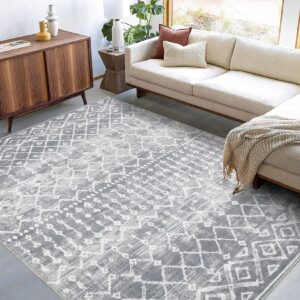 garveehome 8x10 area rug modern moroccan boho machine washable area rug for living room diamond bohemian accent rug throw carpet non-slip stain resistant floor cover for home decor, grey