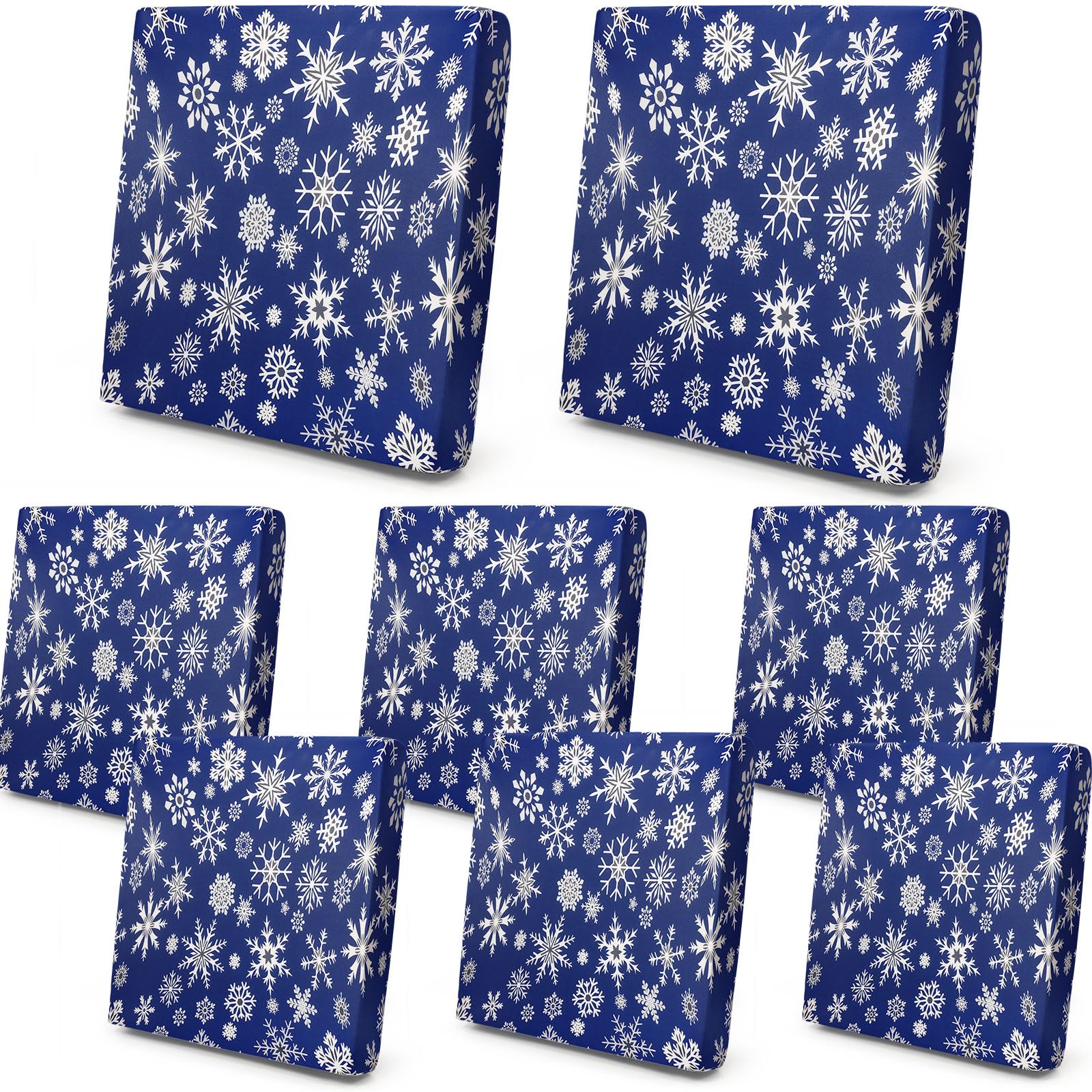 Newwiee 8 Pcs Stretch Christmas Cushion Covers Snowflake Patio Chair Cushion Cover Outdoor Cushion Slipcovers Replacement Furniture Cushions Couch Sofa Seat Cover Soft Flexibility Washable